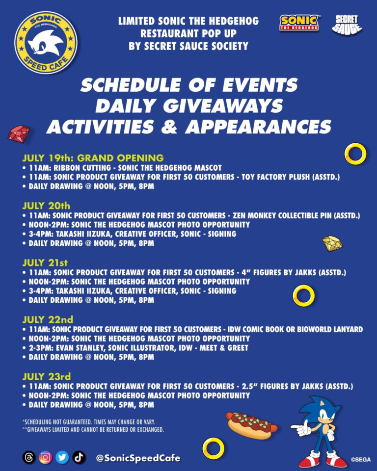 Full Sonic Speed Café Grand Opening Schedule Released – Sonic City ⋆ ...