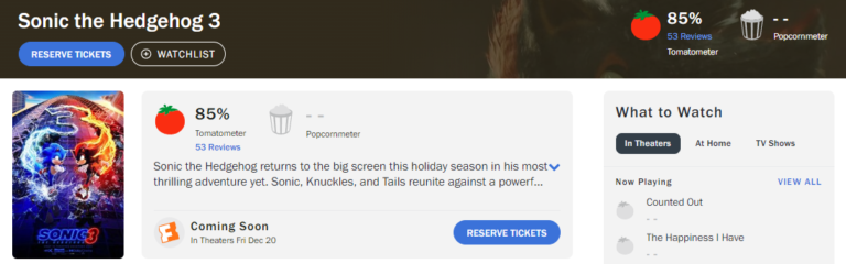 Sonic the Hedgehog 3 Sets Franchise Record with Early Rotten Tomatoes ...